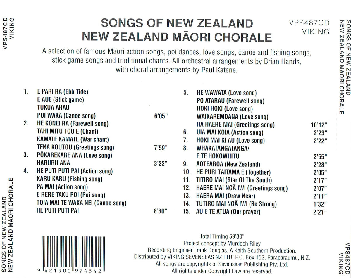 Songs of New Zealand:The New Zealand Māori Chorale (CD) – Viking Sevenseas