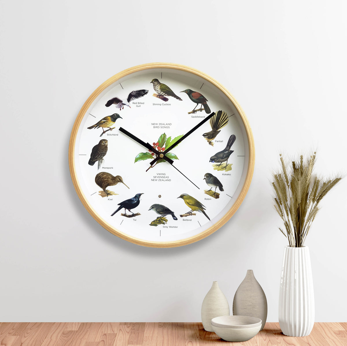 New Zealand Bird Song Clock - LIGHT WOOD FRAME – Viking Sevenseas