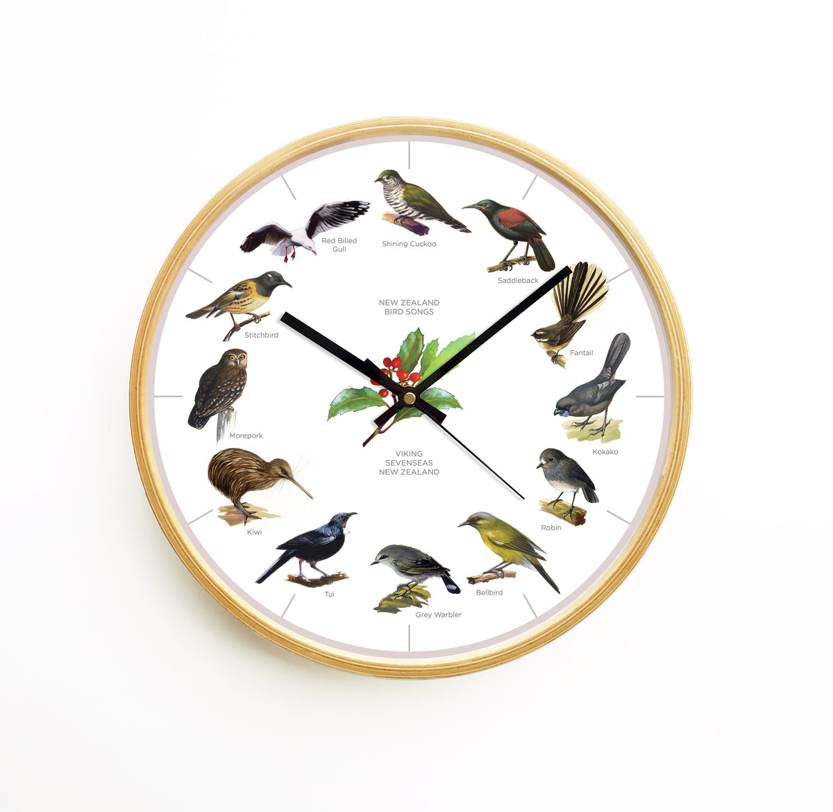 New Zealand Bird Song Clock - LIGHT WOOD FRAME – Viking Sevenseas